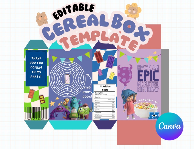 Editable Monster Inc Cereal Box, Fun Cereal Box Template, Kids Birthday ...
