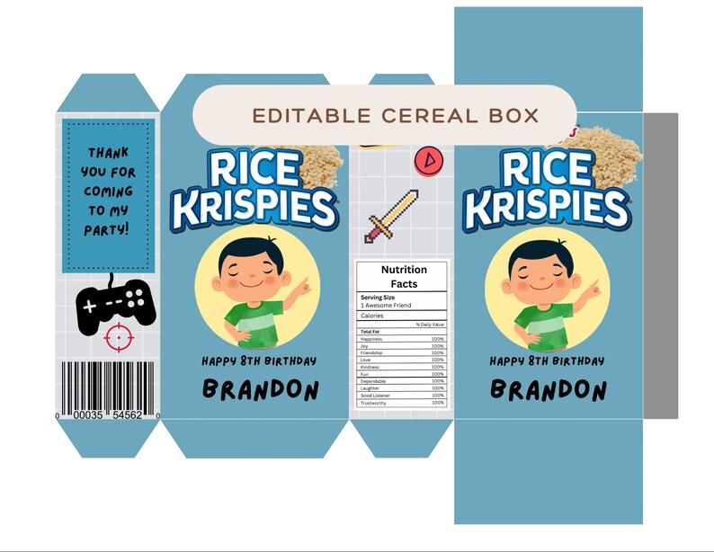 Editable Birthday Boy Rice Krispies Cereal Box, Cereal Box Template ...