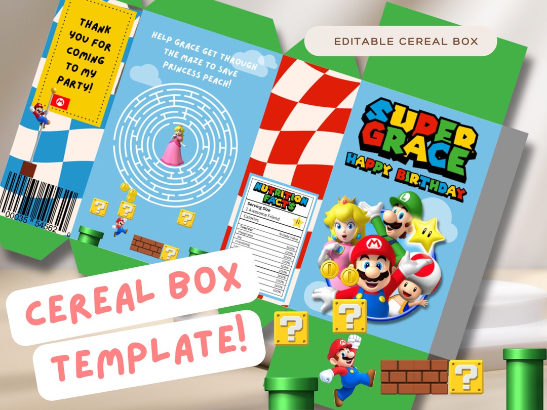 Editable Super Mario Cereal Box, Fun Cereal Box Template, Kids Birthday ...