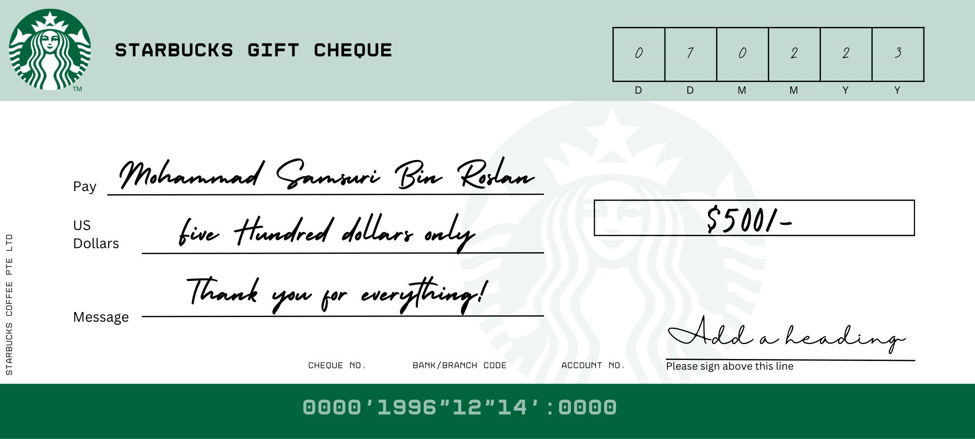 Editable Starbucks Gift Cheque, Staff Appreciation, Wedding Favors ...