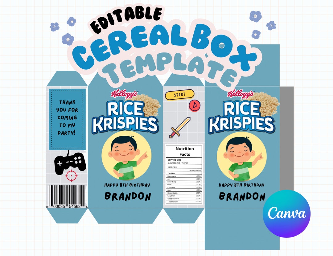 Editable Birthday Boy Rice Krispies Cereal Box, Cereal Box Template ...
