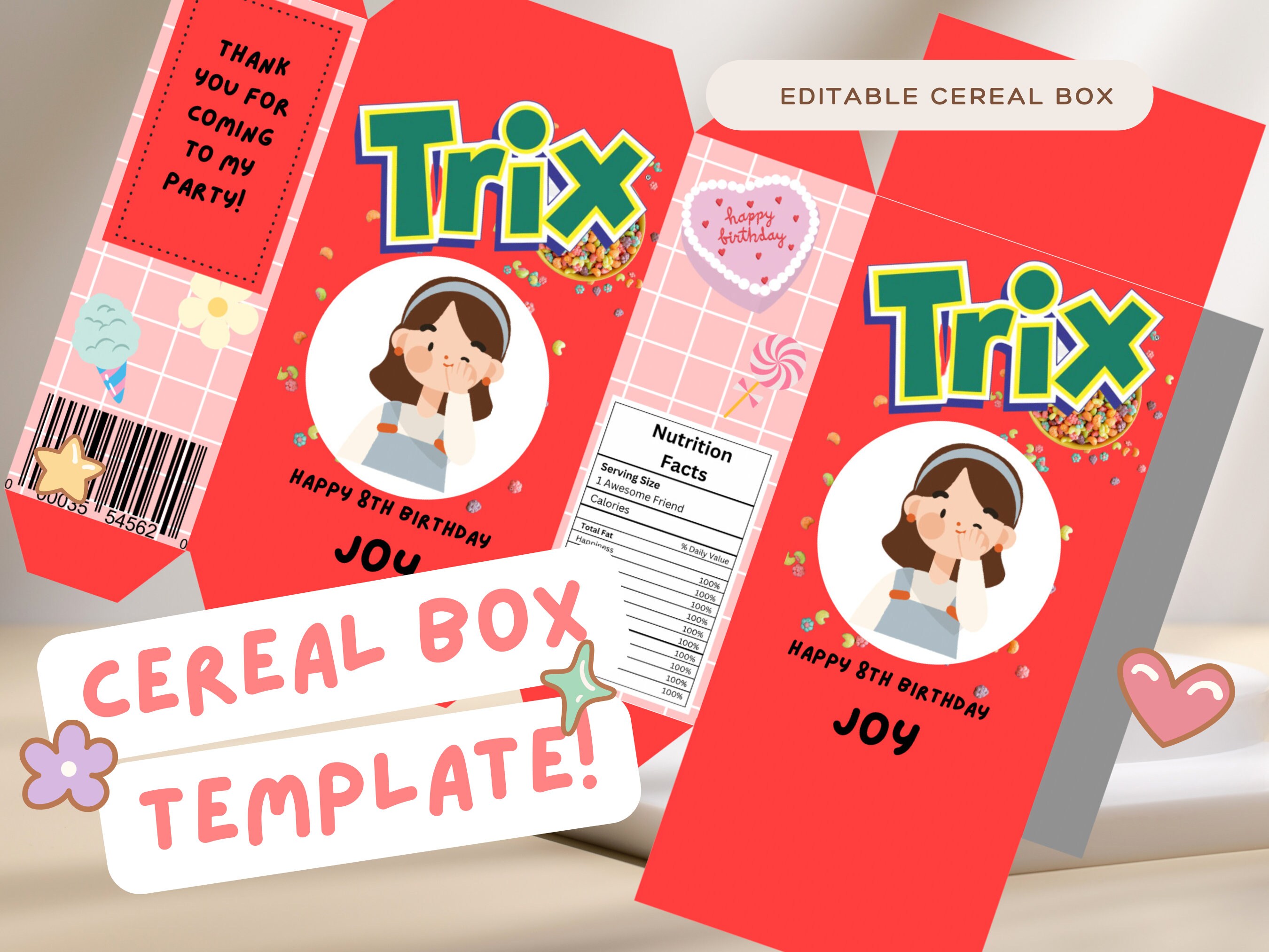 Editable Trix Birthday Girl Cereal Box, Cereal Box Template, Kids ...