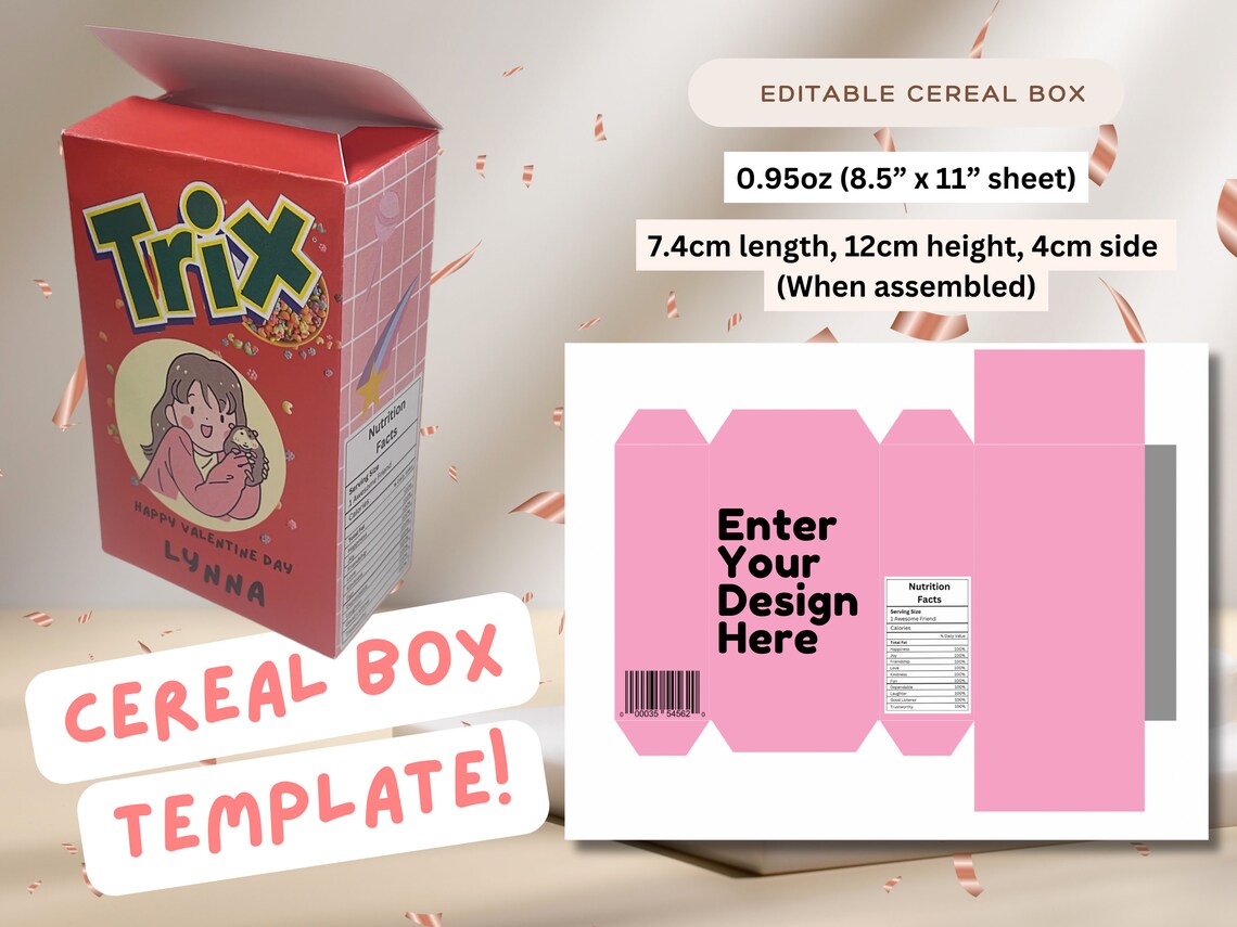 Editable Cereal Box, Cereal Box Template 0.95oz, Cereal Packaging ...