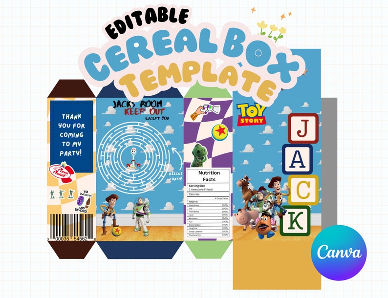 Editable Cereal Box Template: Kids Party Favor (canva PDF) - Etsy