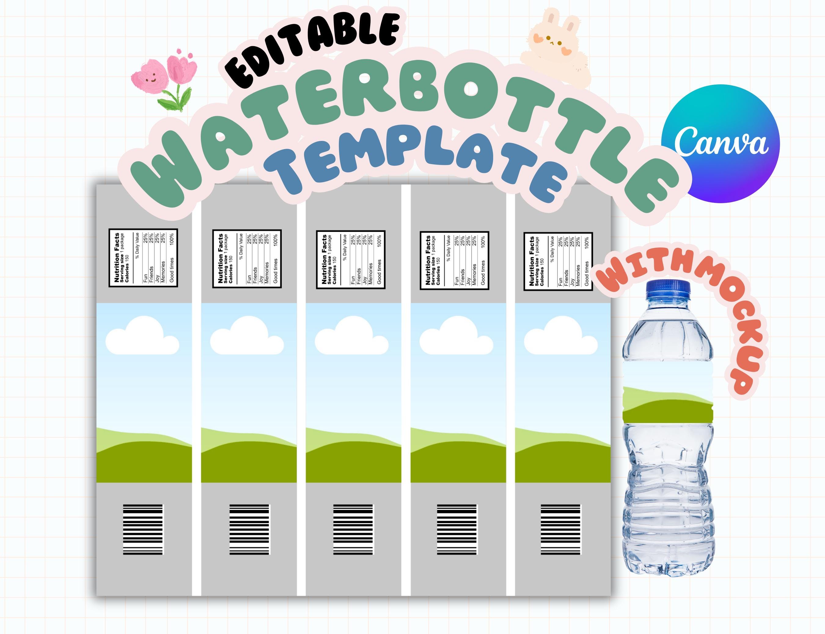 Editable Water Bottle Label Template: Printable 8.5 X 11 Sheet (digital ...