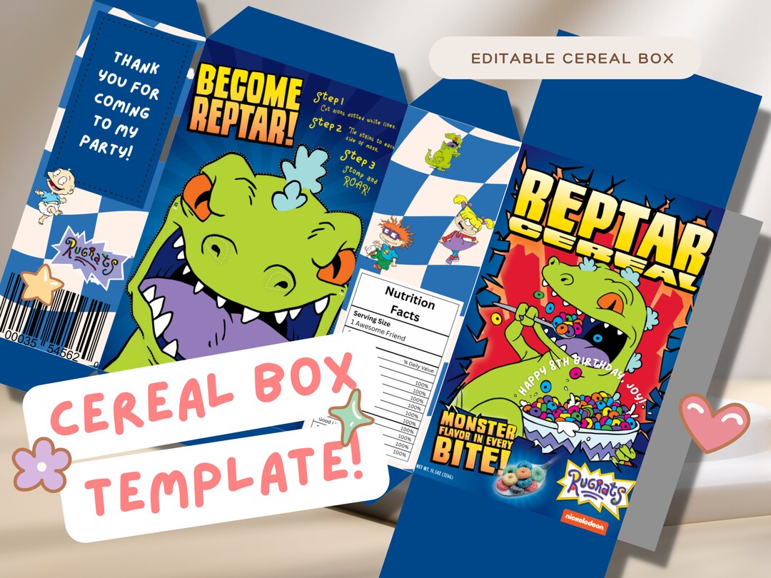 Editable Rugrats Cereal Box, Fun Cereal Box Template, Kids Birthday ...