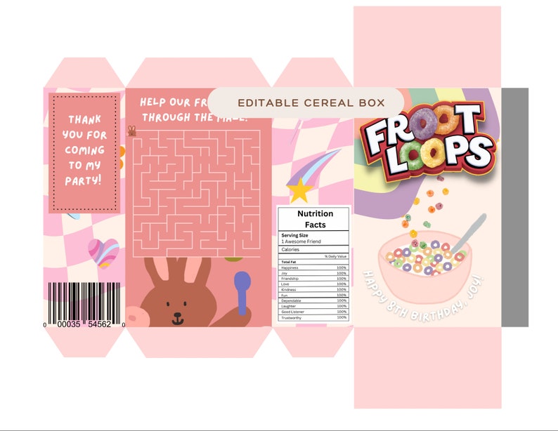 Editable Cereal Box Fun Cereal Box Template Kids Birthday - Etsy México