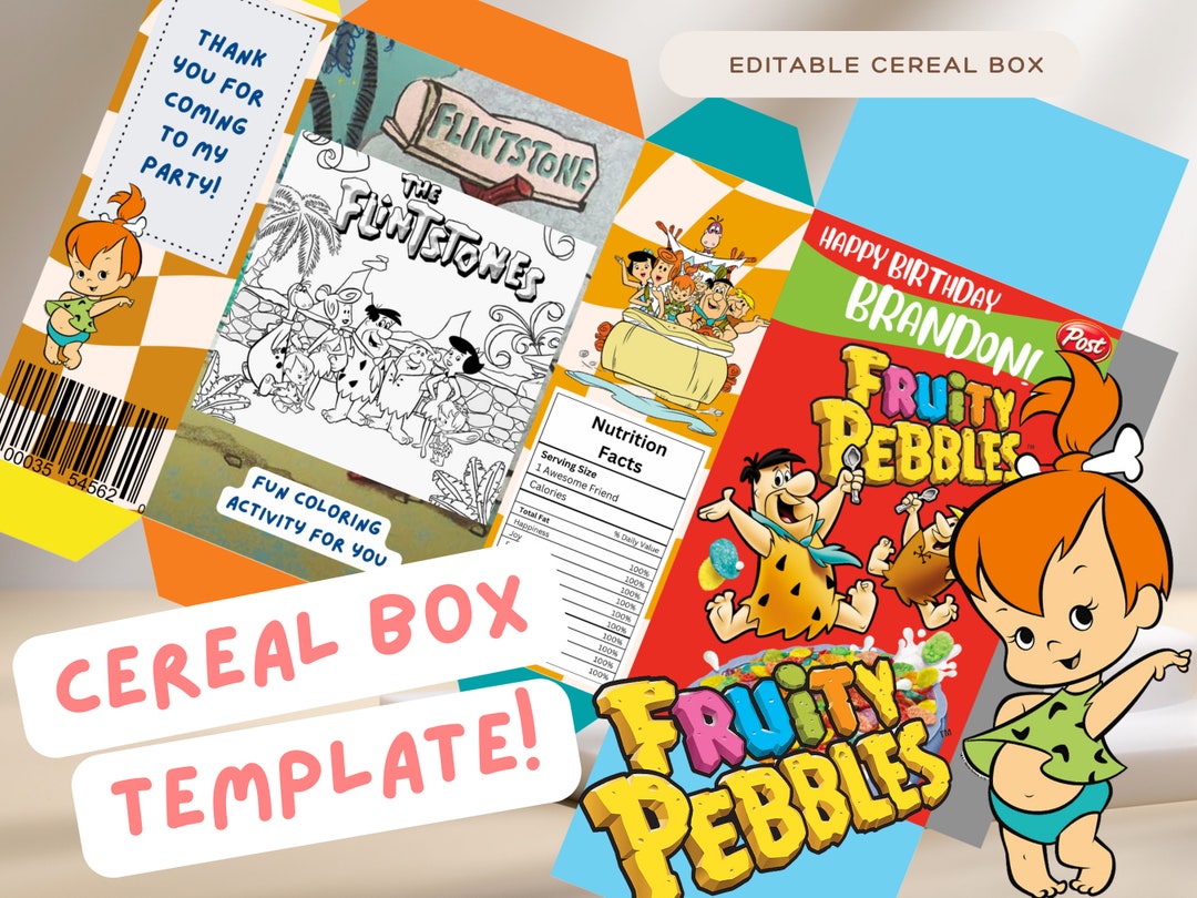Editable Flinestones Fruity Pebbles, Cereal Box, Cereal Box Template ...