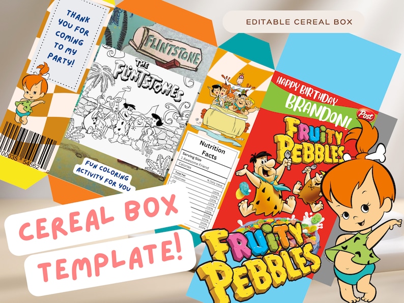Editable Flinestones Fruity Pebbles, Cereal Box, Cereal Box Template ...