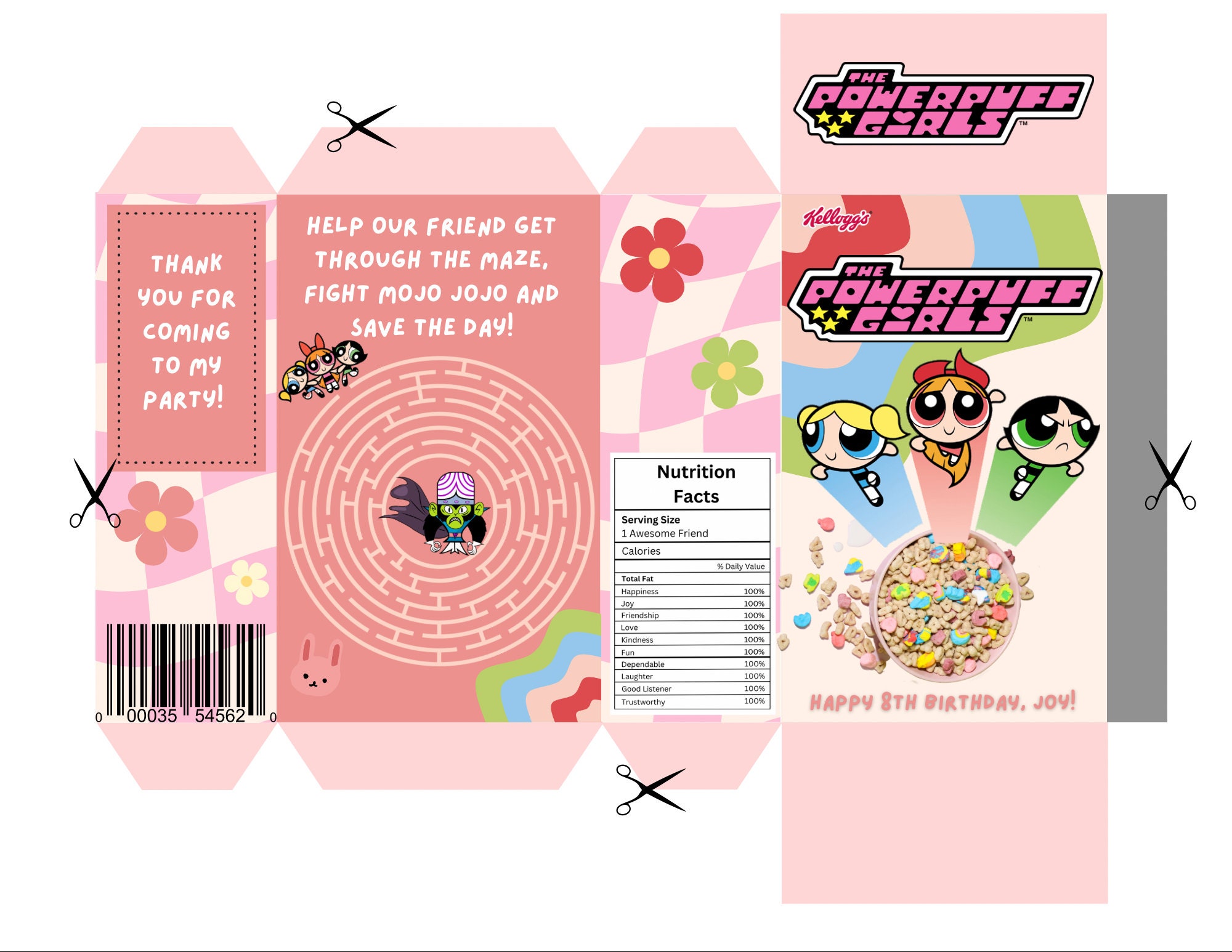 Editable Powerpuff Girls Cereal Box Template: Kids Party Favor (canva ...