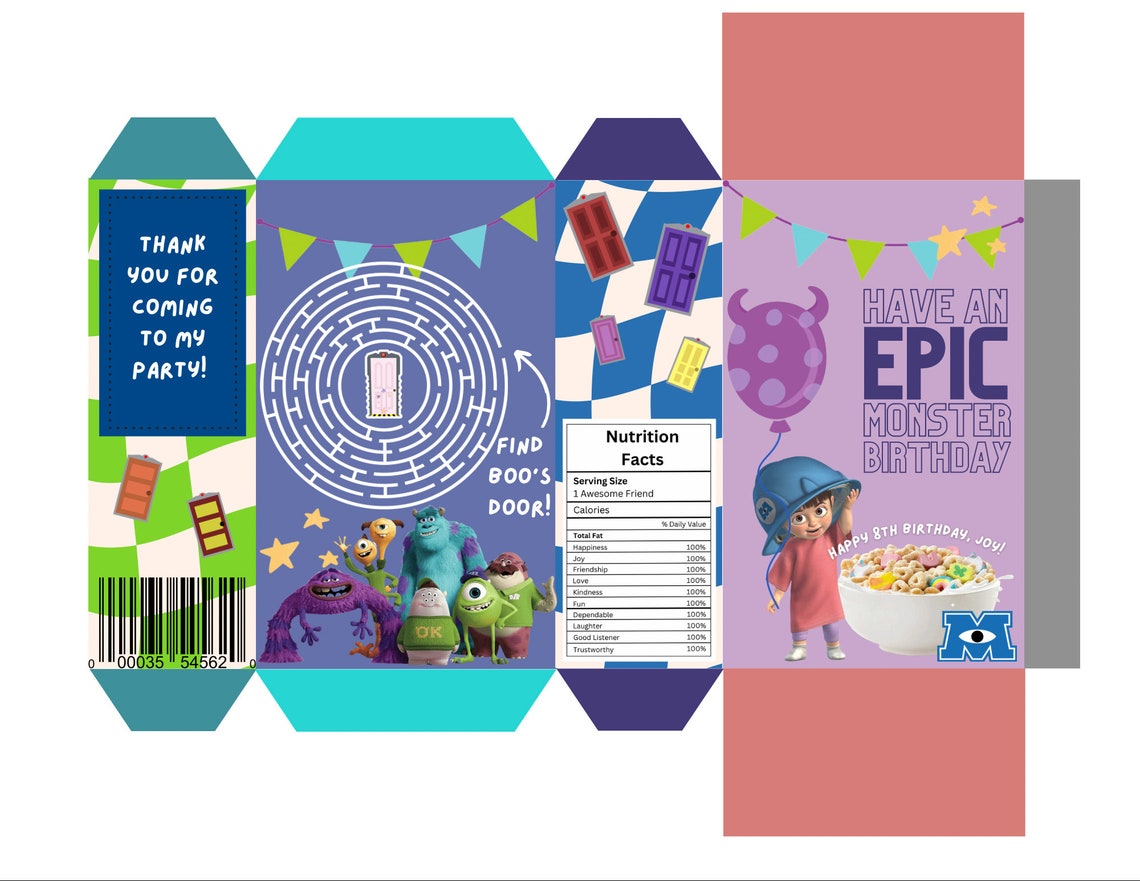 Editable Monster Inc Cereal Box, Fun Cereal Box Template, Kids Birthday ...