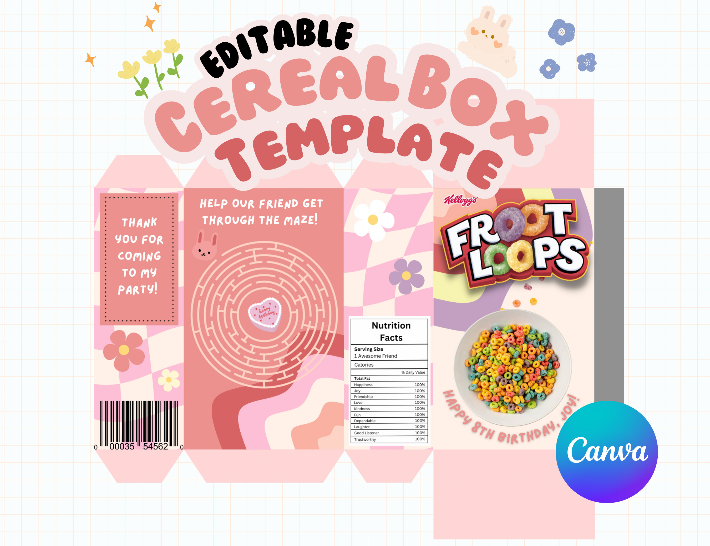 Editable Froot Loops Cereal Box, Fun Cereal Box Template, Kids Birthday ...