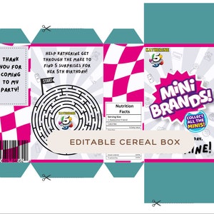 Editable Mini Brands Cereal Box, Cereal Box Template, Kids Birthday ...