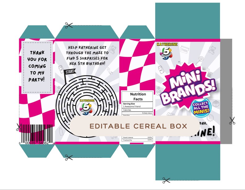 Editable Mini Brands Cereal Box, Cereal Box Template, Kids Birthday ...