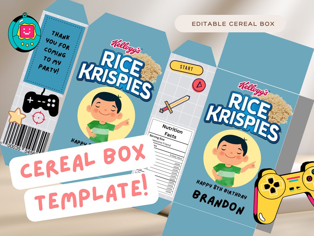 Editable Birthday Boy Rice Krispies Cereal Box, Cereal Box Template ...