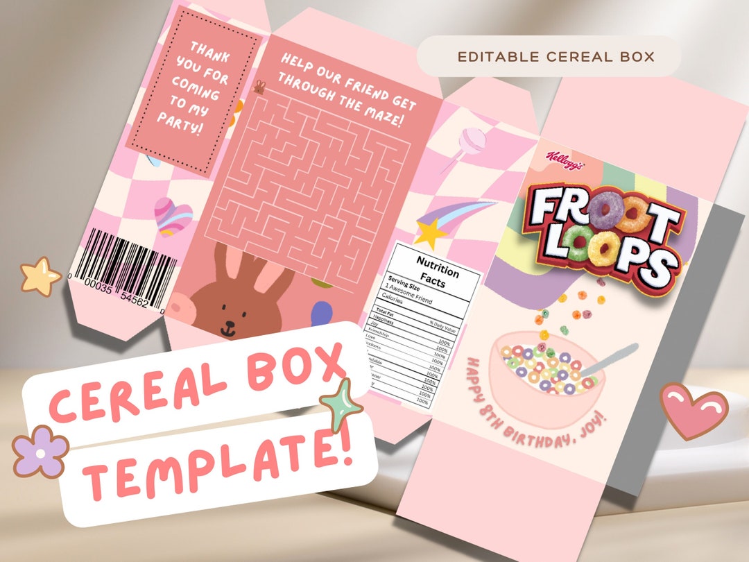 Editable Cereal Box Fun Cereal Box Template Kids Birthday - Etsy México