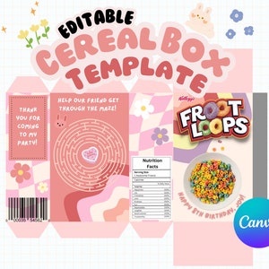 Editable Cereal Box Template: Kids Party Favor (canva PDF) - Etsy