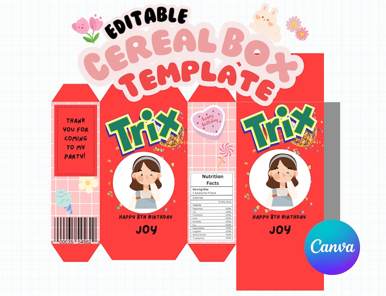 Editable Trix Birthday Girl Cereal Box, Cereal Box Template, Kids ...