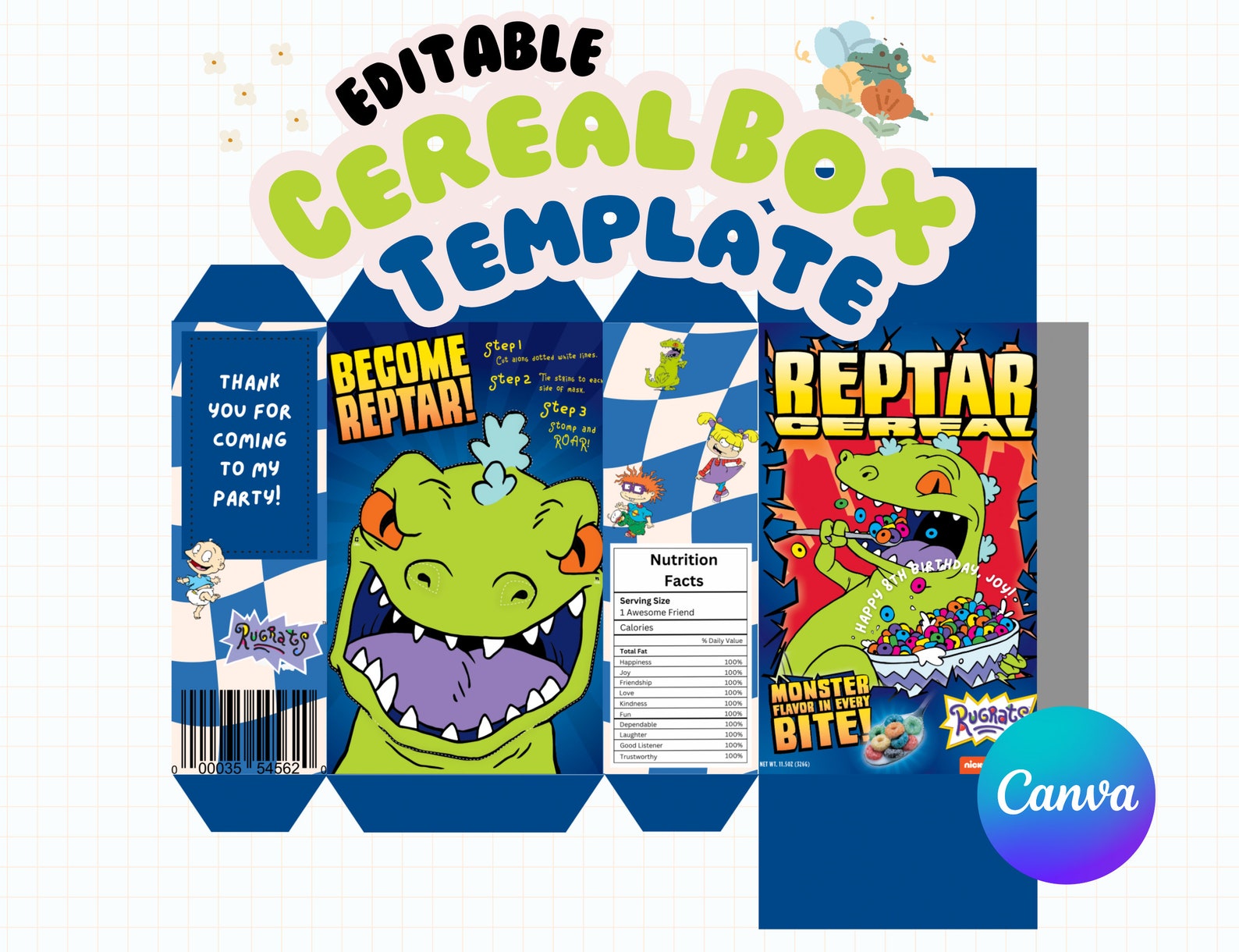 Editable Rugrats Cereal Box, Fun Cereal Box Template, Kids Birthday ...