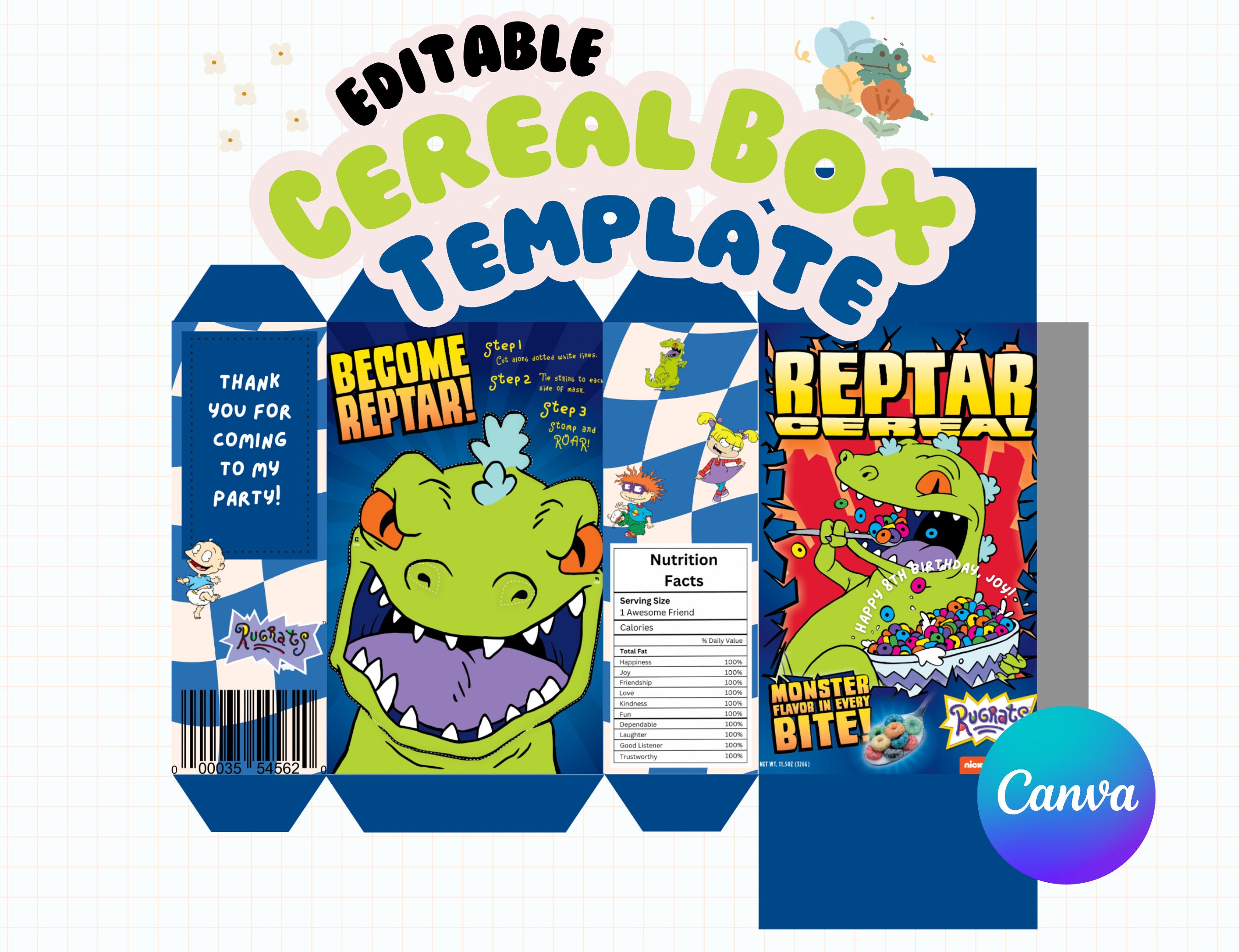 Editable Rugrats Cereal Box, Fun Cereal Box Template, Kids Birthday ...