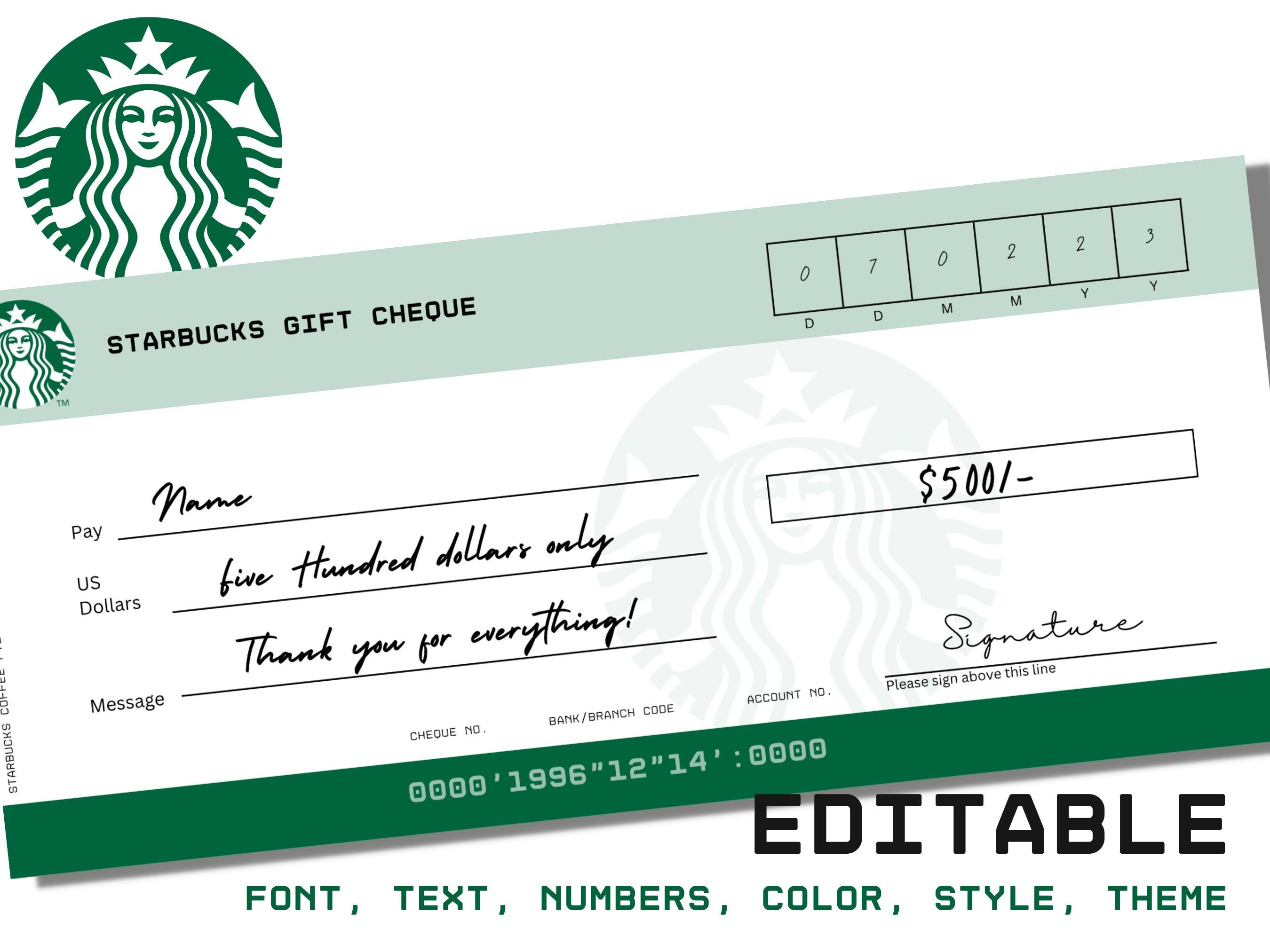 Editable Starbucks Gift Cheque, Staff Appreciation, Wedding Favors ...