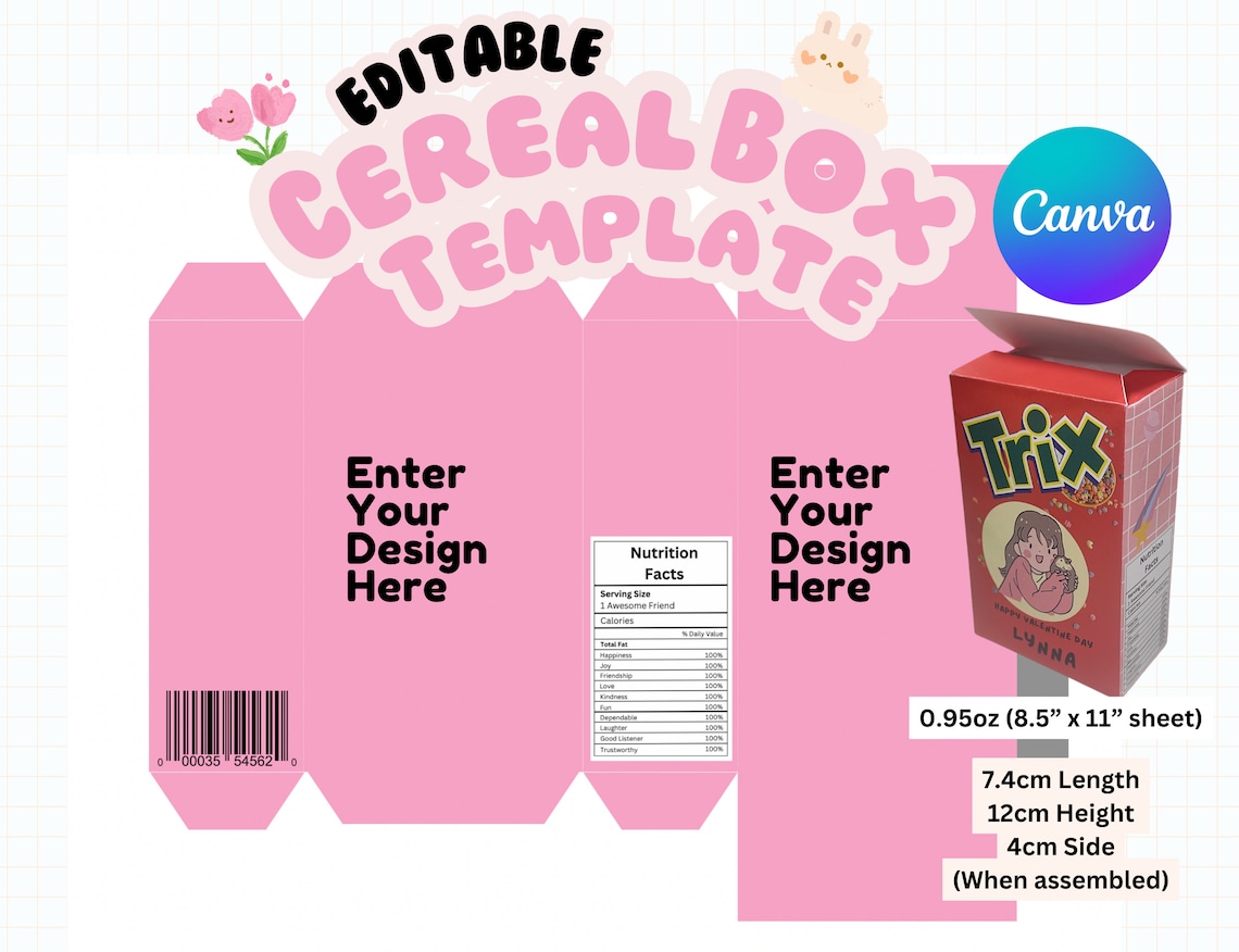 Editable Cereal Box, Cereal Box Template 0.95oz, Cereal Packaging ...