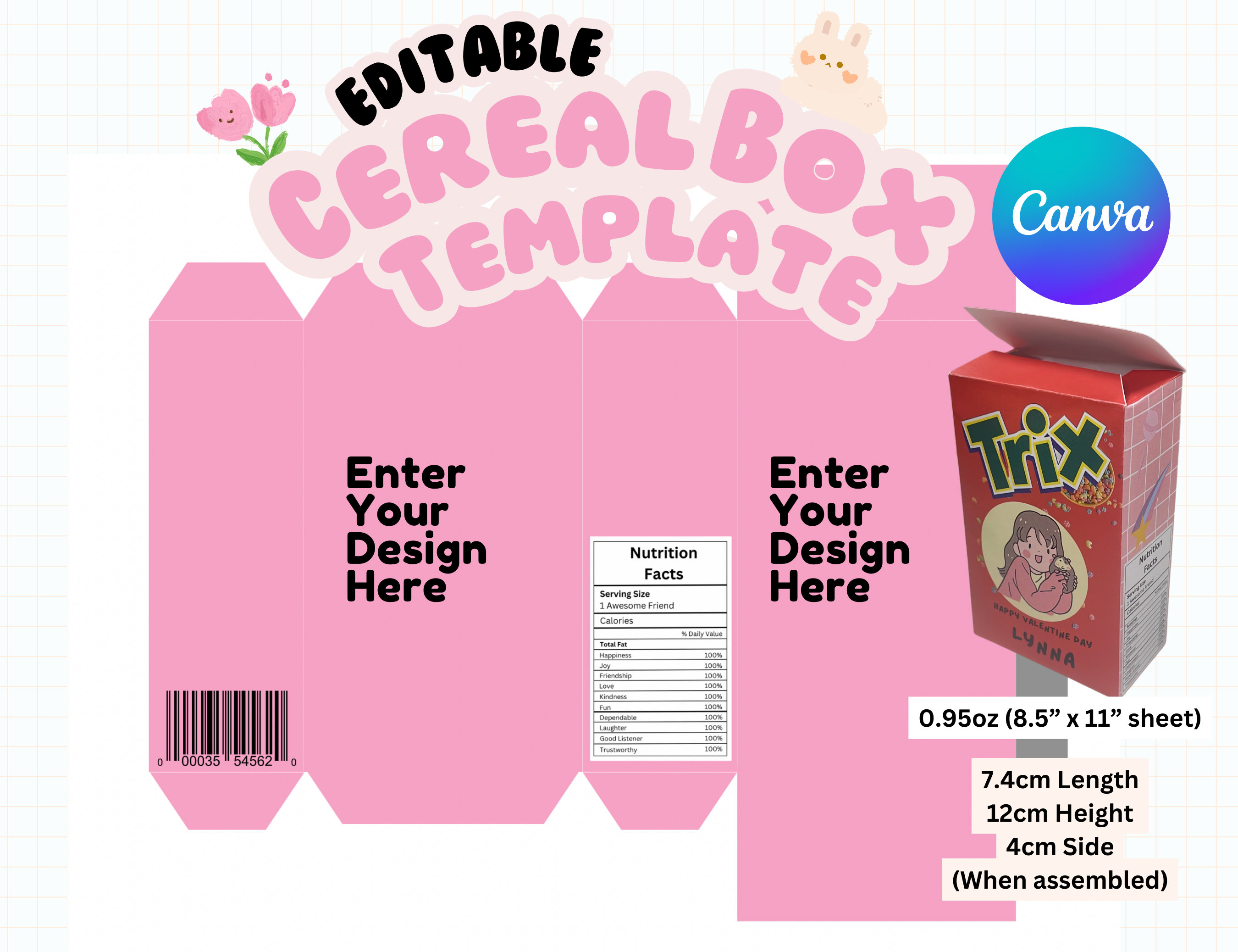 Editable Cereal Box Template: Printable Gift Box (8.5 X 11 Sheet) - Etsy