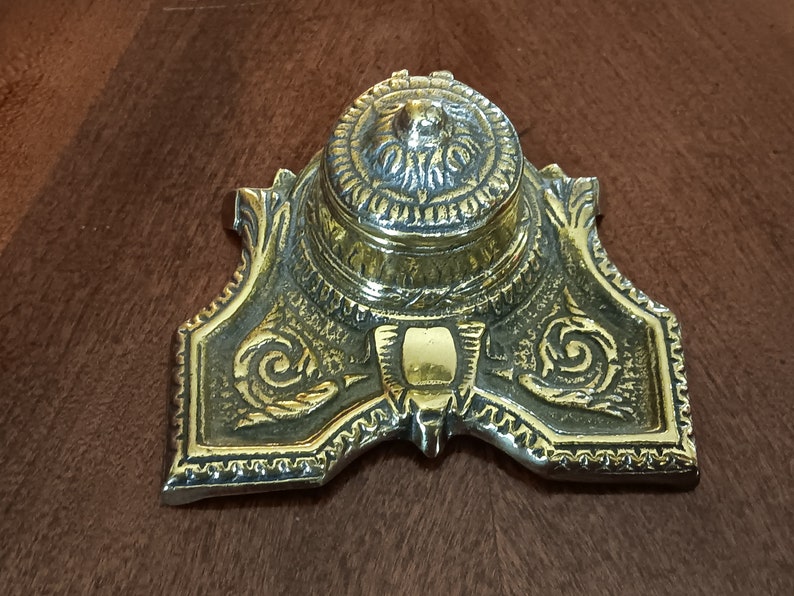 Vintage Heavy Brass Inkwell and Pen Rest Made in England - Etsy