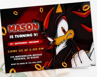 Sonic Shadow Super Sonic Invitation, Super Hedgehog Kids Party E-invite ...