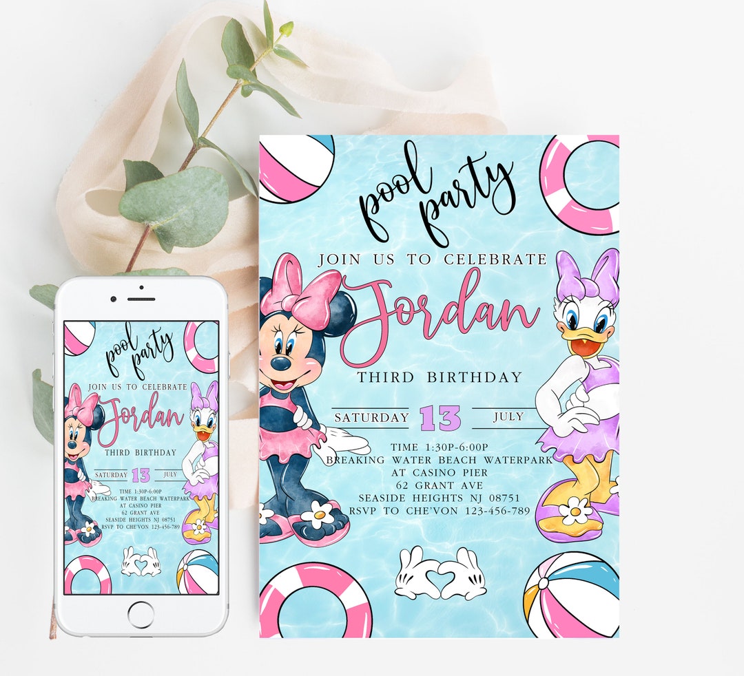 Editable Minnie Birthday Invitation, Summer Minnie Invitation ...