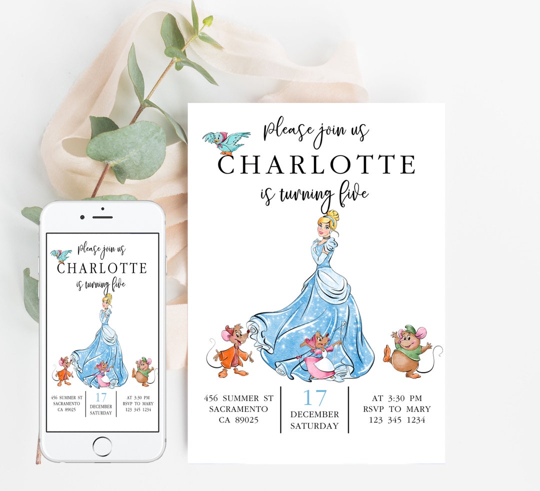 Cinderella Princess Birthday Invitation Girl Editable Template Custom ...