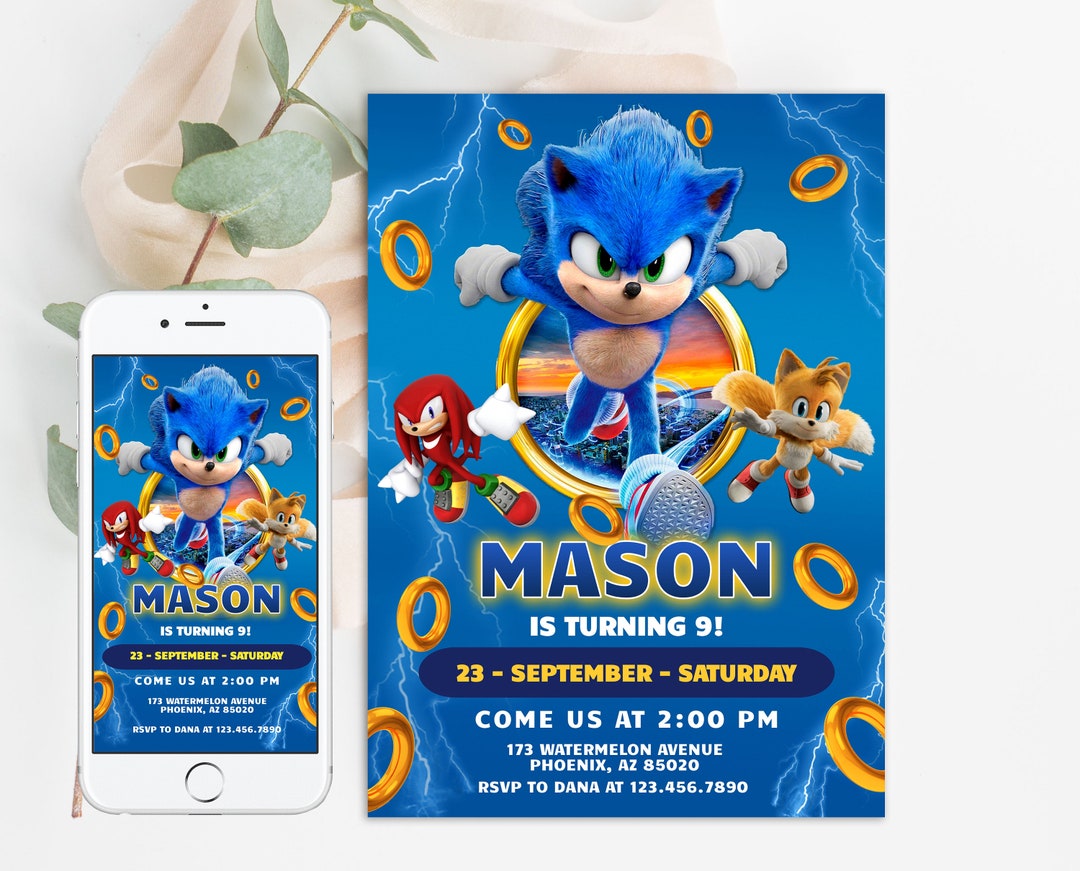 Sonic Birthday Digital Invitation, Kids Party E-invite, Thunder, Super ...