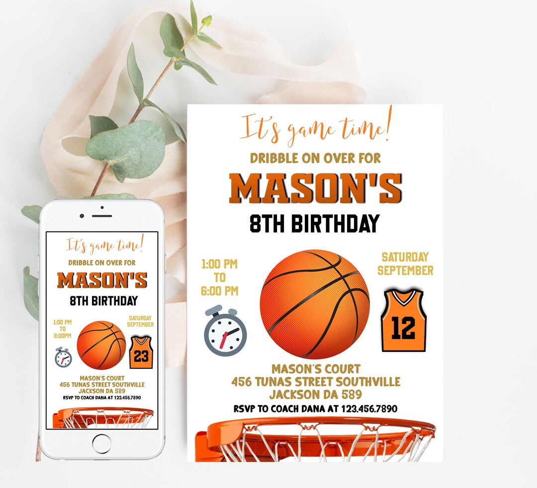 Basketball Birthday Invitation Template Printable, Basketball Birthday ...