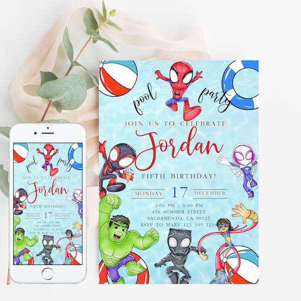 Spidey Pool Birthday Invitation - Etsy