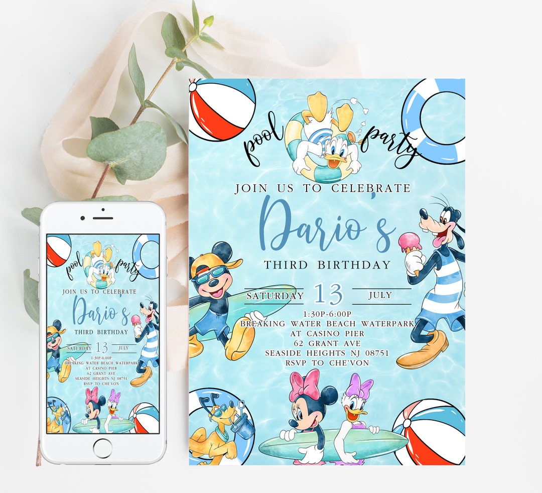 Mickey Mouse & Friends Pool Party Invitation Summer Pool - Etsy
