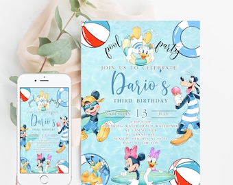 Mickey Summer Pool Party Birthday Invitation, Second Birthday Invite ...