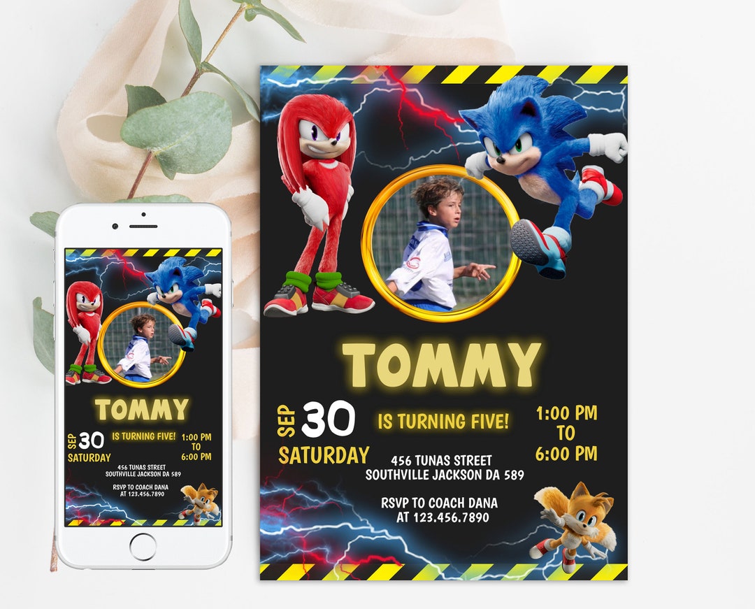 Sonic Photo Birthday Digital Invitation, Kids Party E-invite, Thunder ...