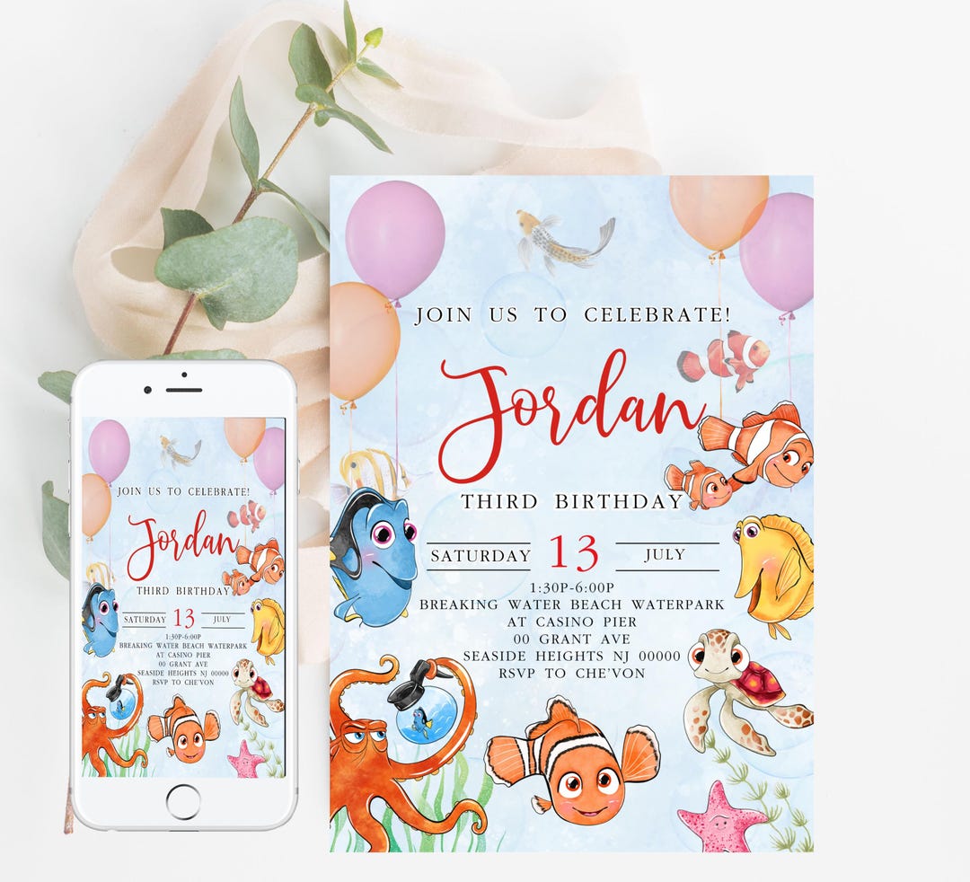 Nemo Invitation Birthday Party Finding Nemo Birthday Invitation Finding ...