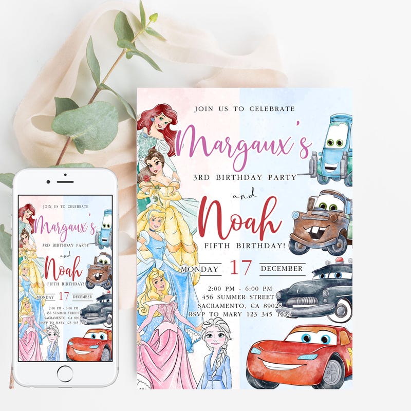 Cars and Princess Invite - Etsy UK