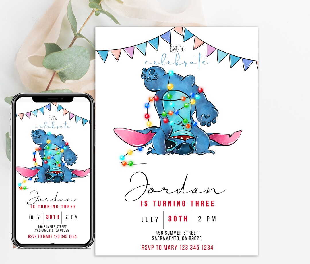 Stitch Christmas Birthday Invitation | Stitch Party | Stitch Party ...