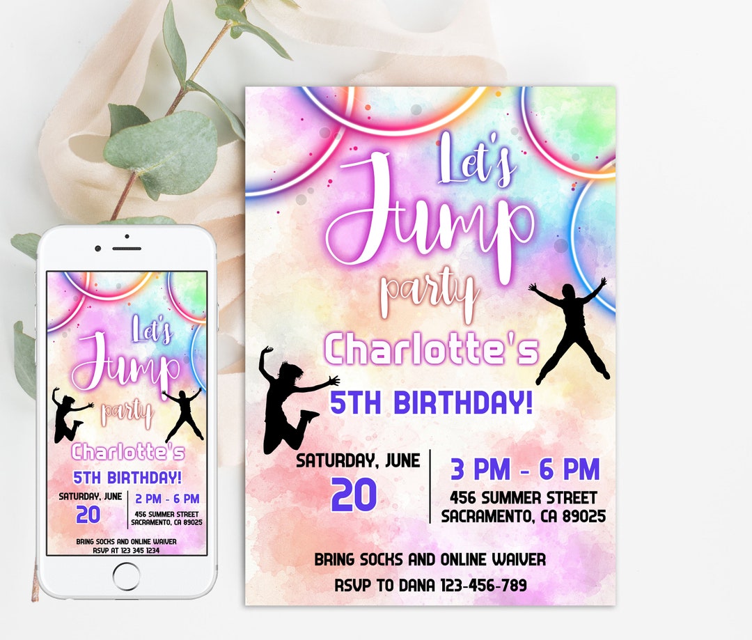 Jump Printable Birthday Invitation, Bounce Editable Invitation, Jump ...