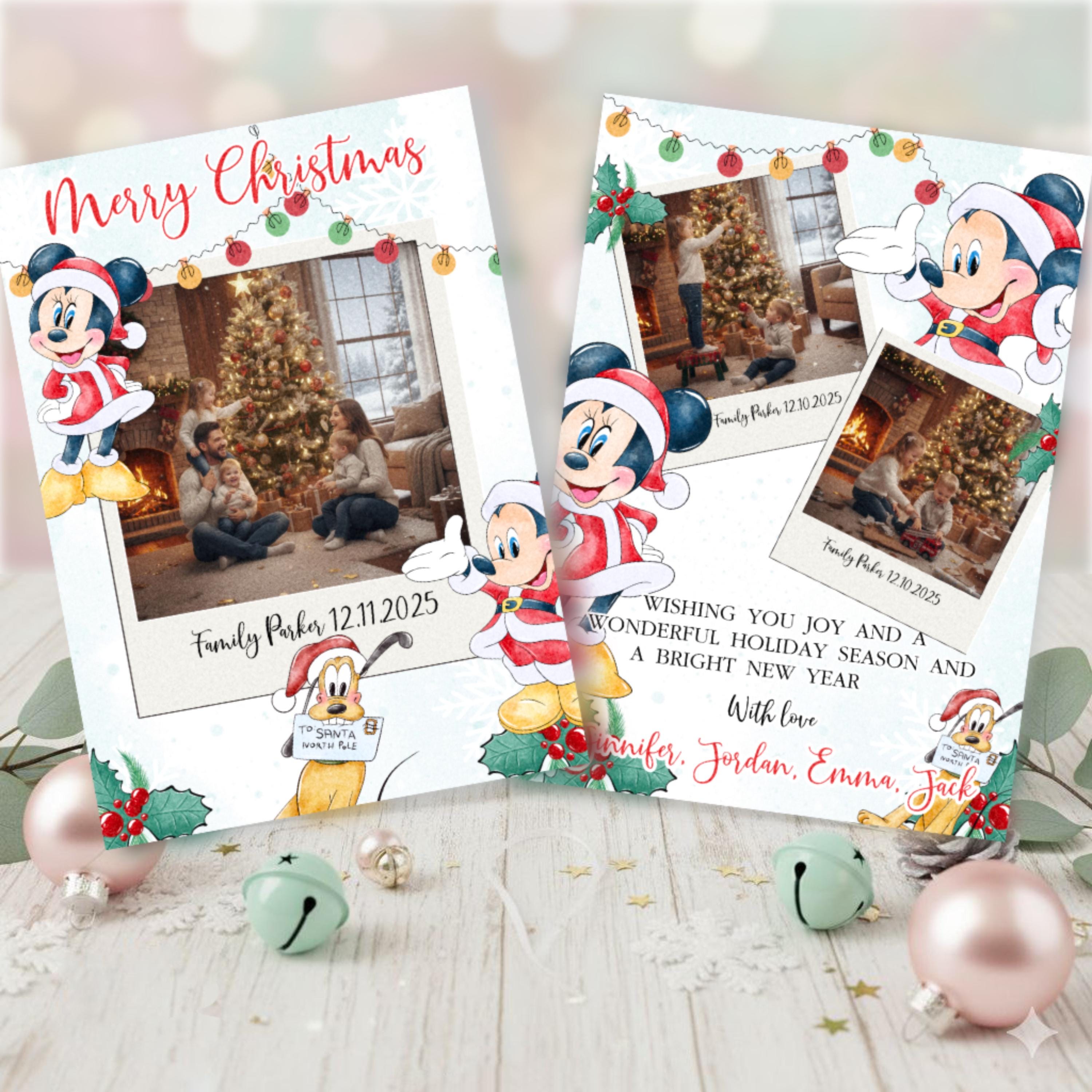 Mickey Mouse and Minnie Christmas Photo Card Template, Holiday Photo ...