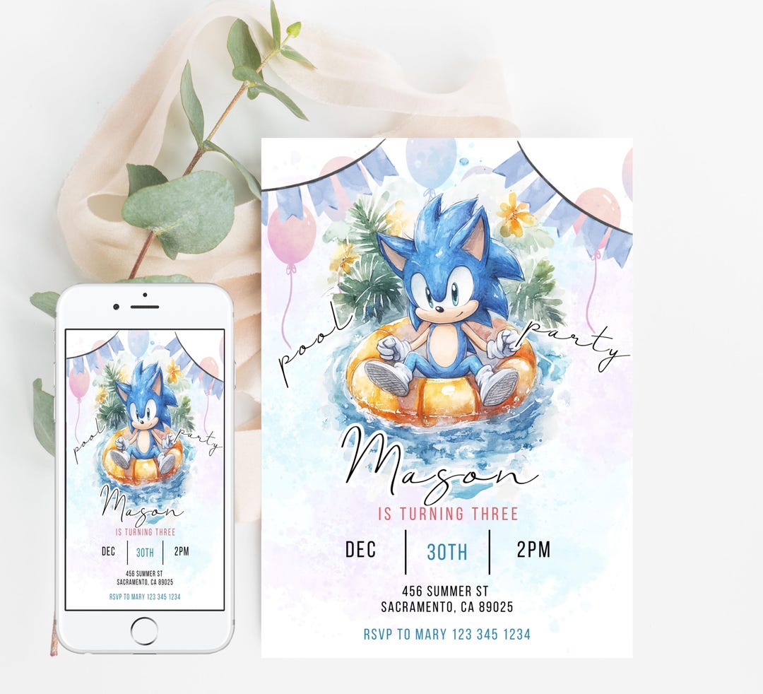 Sonic Pool Party Birthday Invitation: Template Digital - Etsy