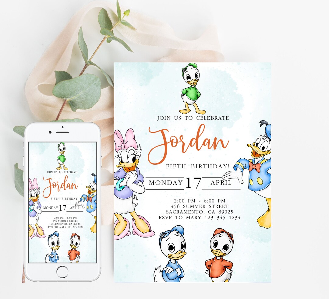 Donald Duck Birthday Invitation Donald Duck Party Mobile Phone Text ...
