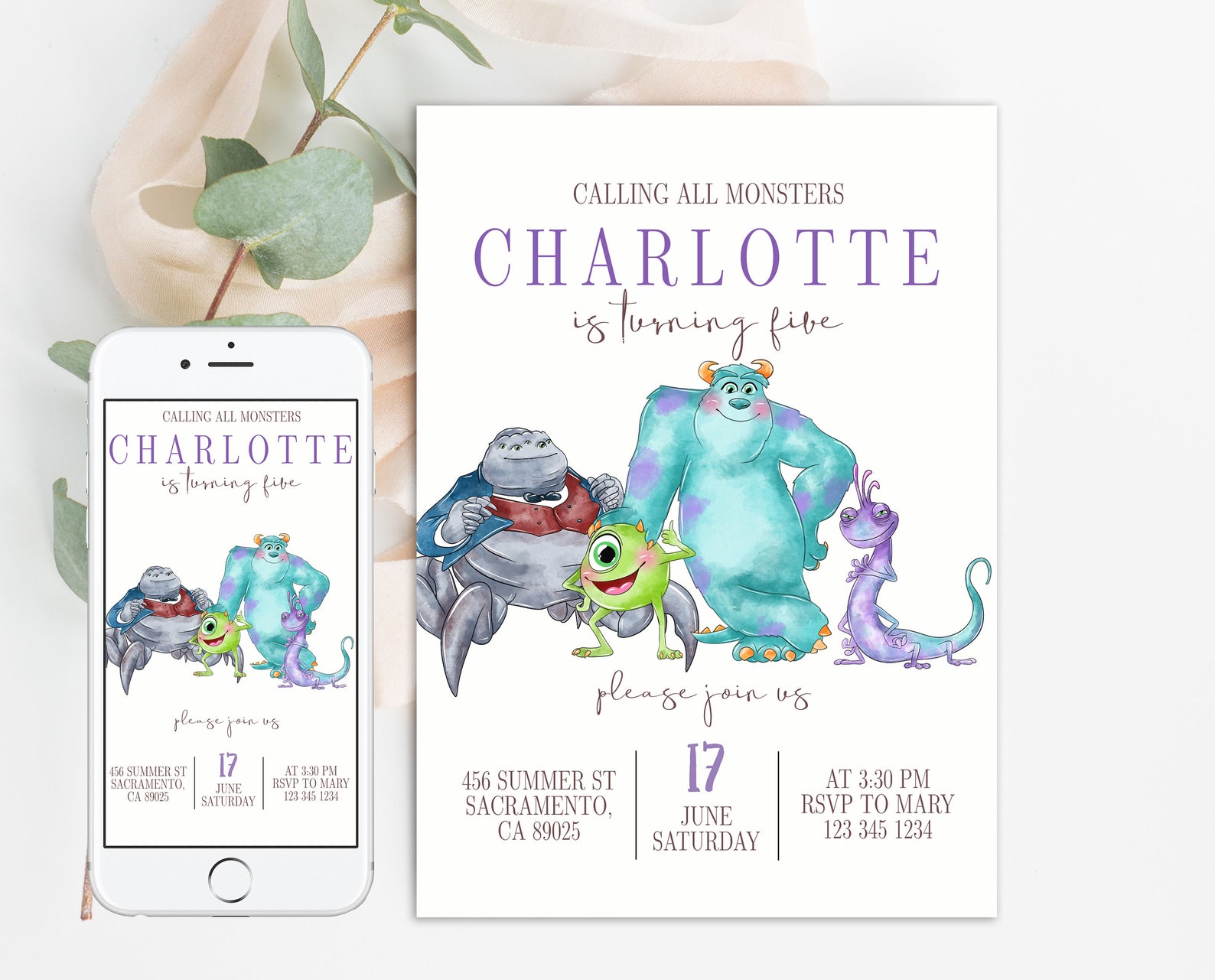 Monsters Kid Birthday Invitation Template, Boy Monsters Birthday Invite ...