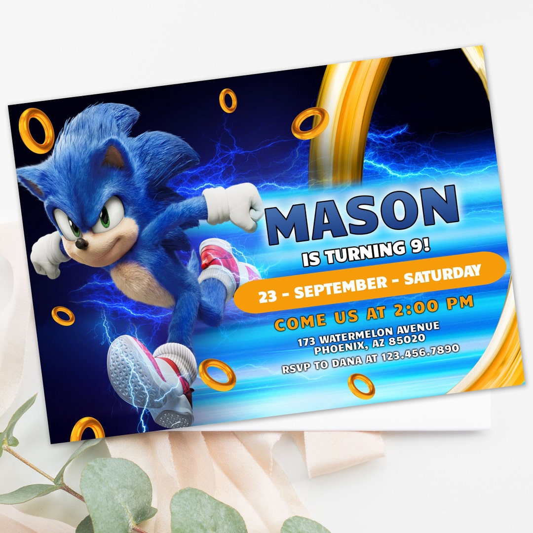 Sonic Birthday Digital Invitation, Kids Party E-invite, Thunder, Super ...