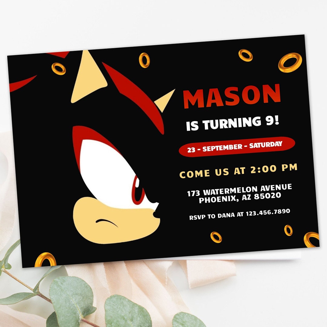 Sonic Shadow Birthday Digital Invitation, Kids Party E-invite, Thunder ...