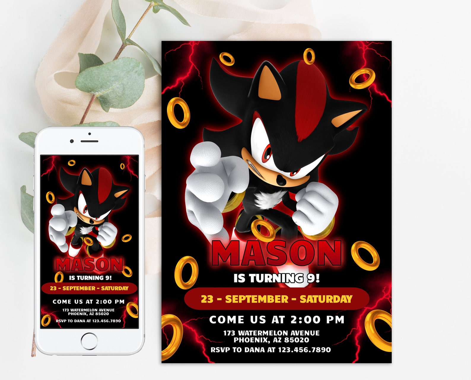 Invitación digital de cumpleaños de Sonic Shadow, invitación ...