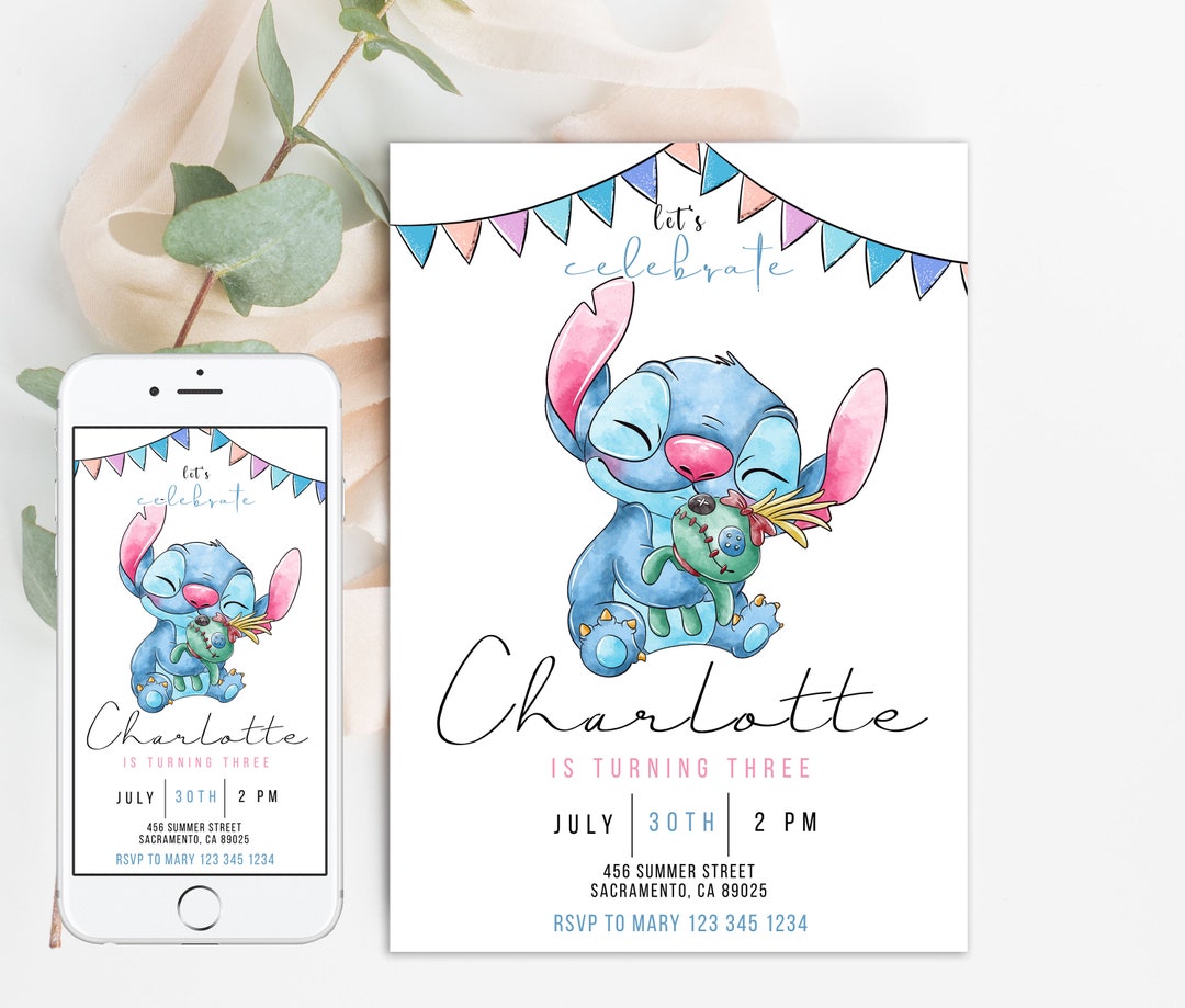 Stitch Birthday Invitation | Stitch Party | Stitch Party Invite | Beach ...