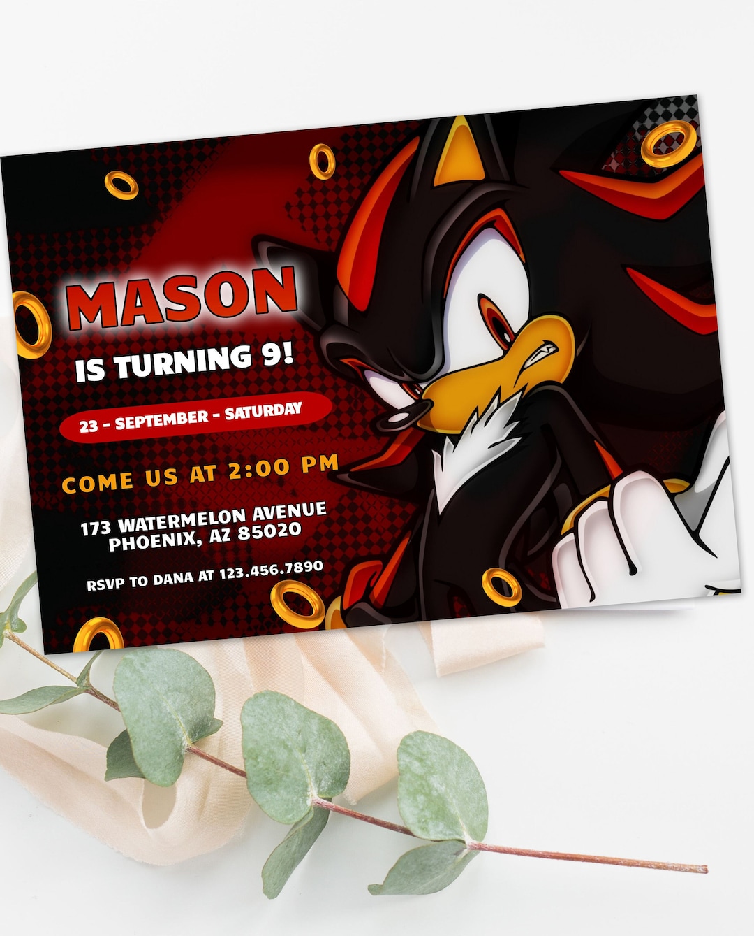 Sonic Shadow Birthday Digital Invitation, Kids Party E-invite, Thunder ...